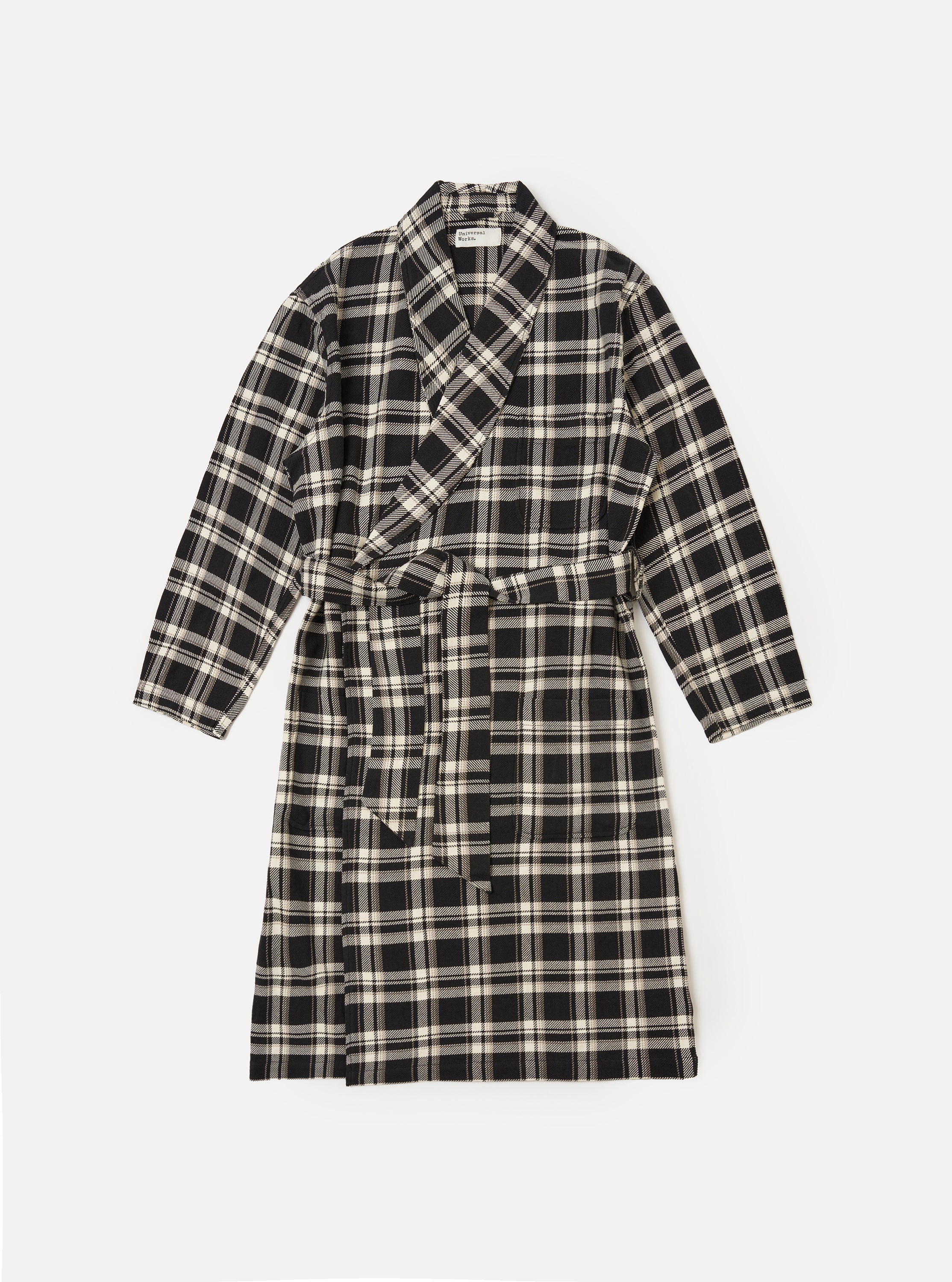 Universal Works Black Twill Check Short Dressing Gown | King's Cross