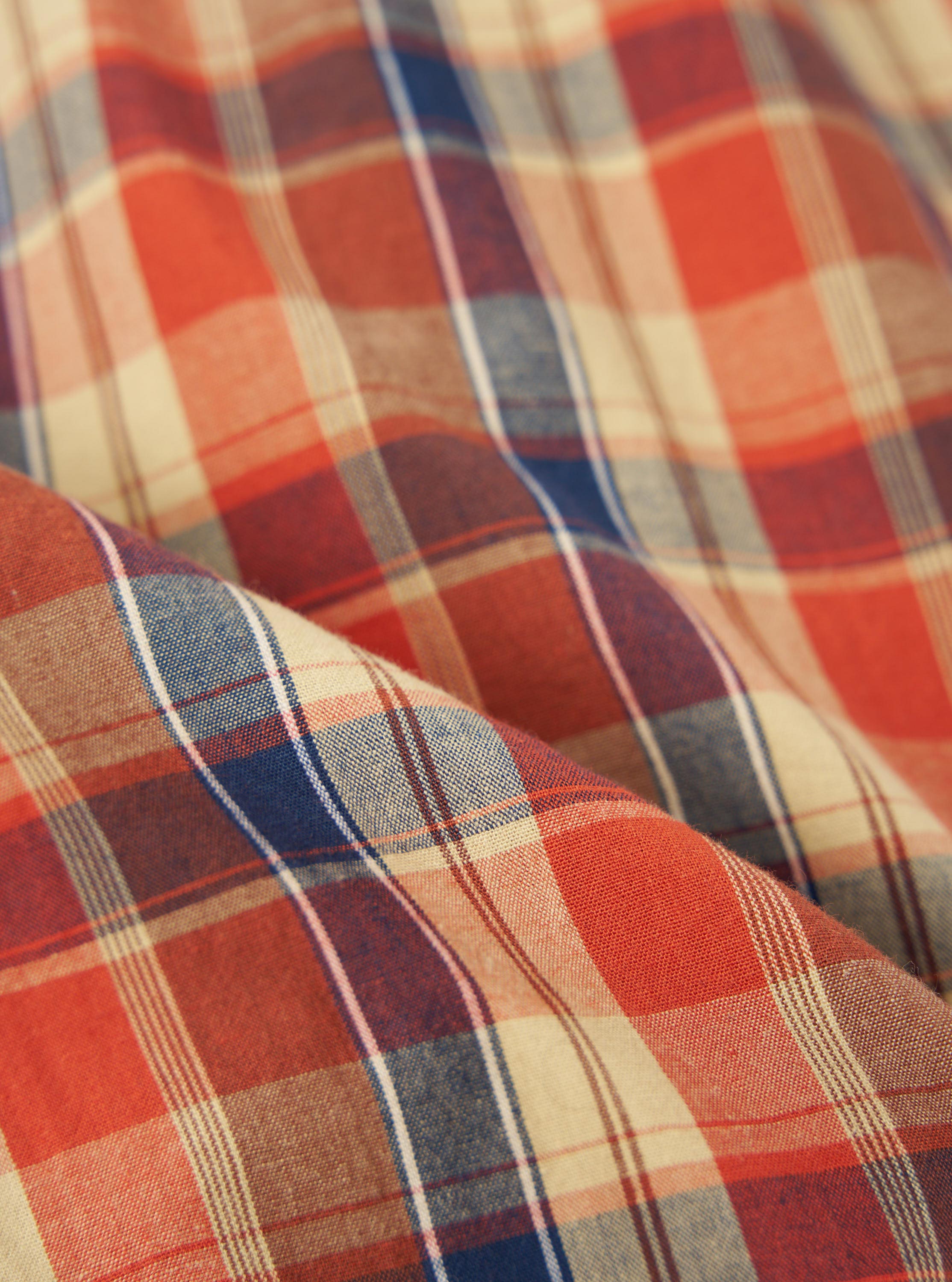 Universal Works Orange/Navy Madras Check Boxer Short | King's Cross
