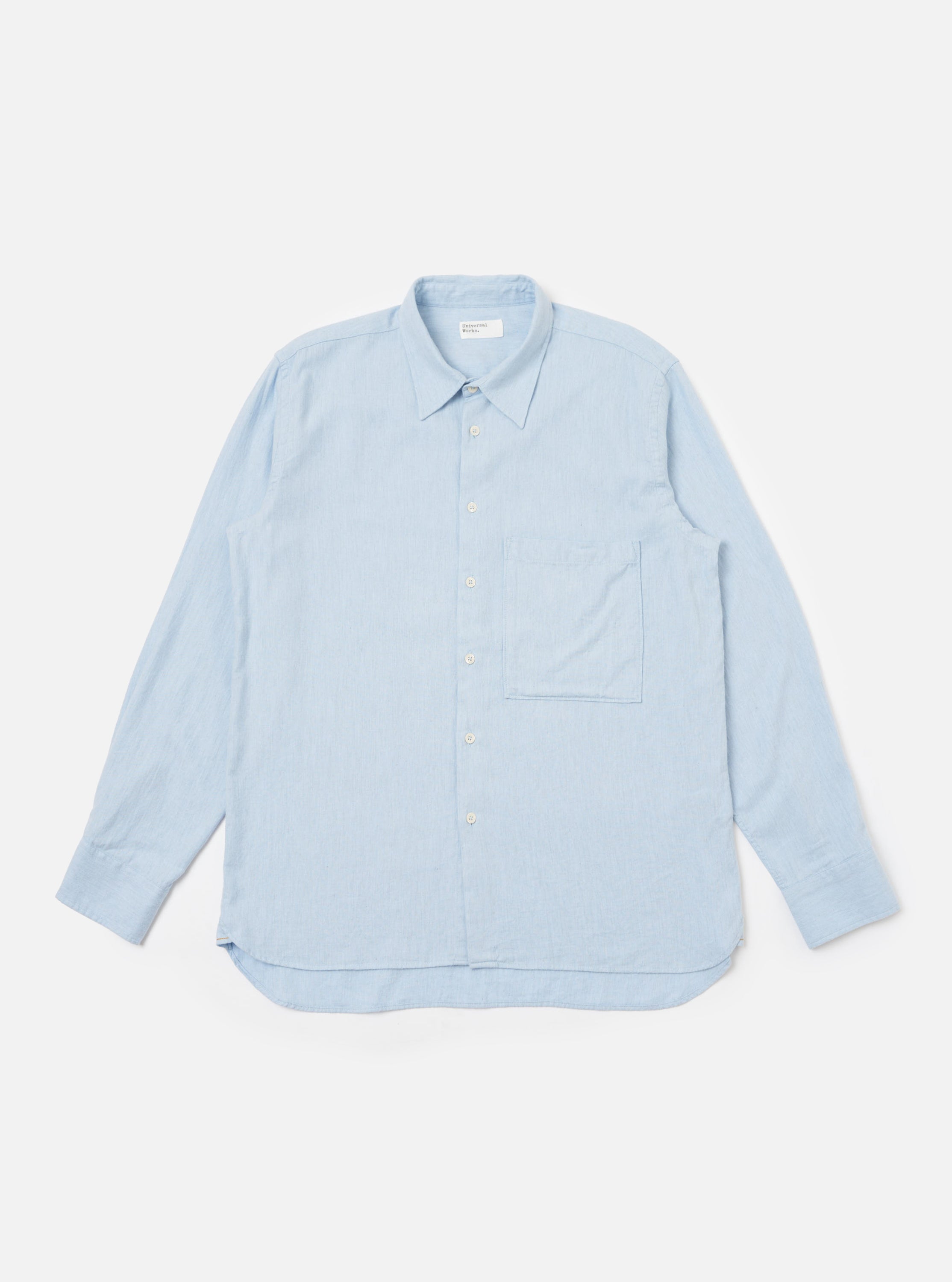 Universal Works Light Blue Brushed Marl Twill Square Pocket Shirt ...